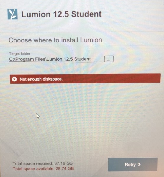 What file space do I need to download, install and use Lumion?